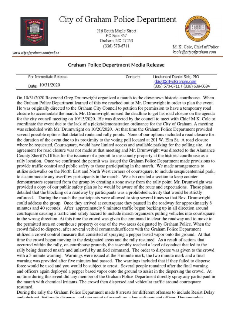 Graham Police Department Statement | PDF | Traffic | Crime & Violence