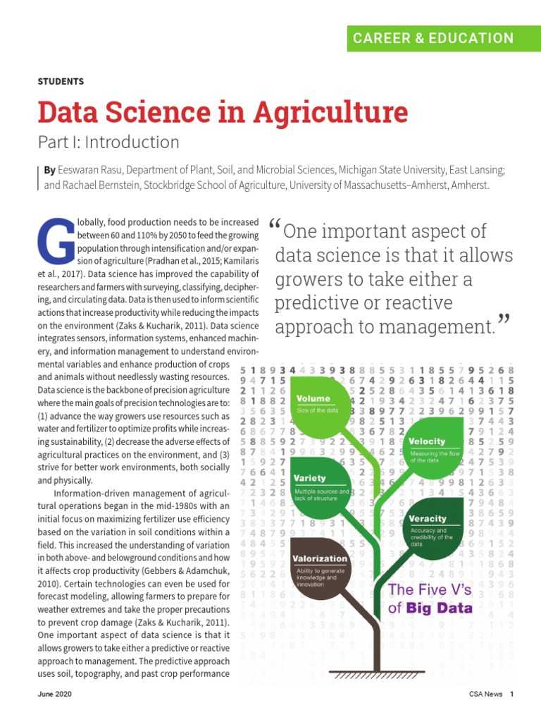 Data Science in Agriculture: Overview | PDF | Big Data | Agriculture