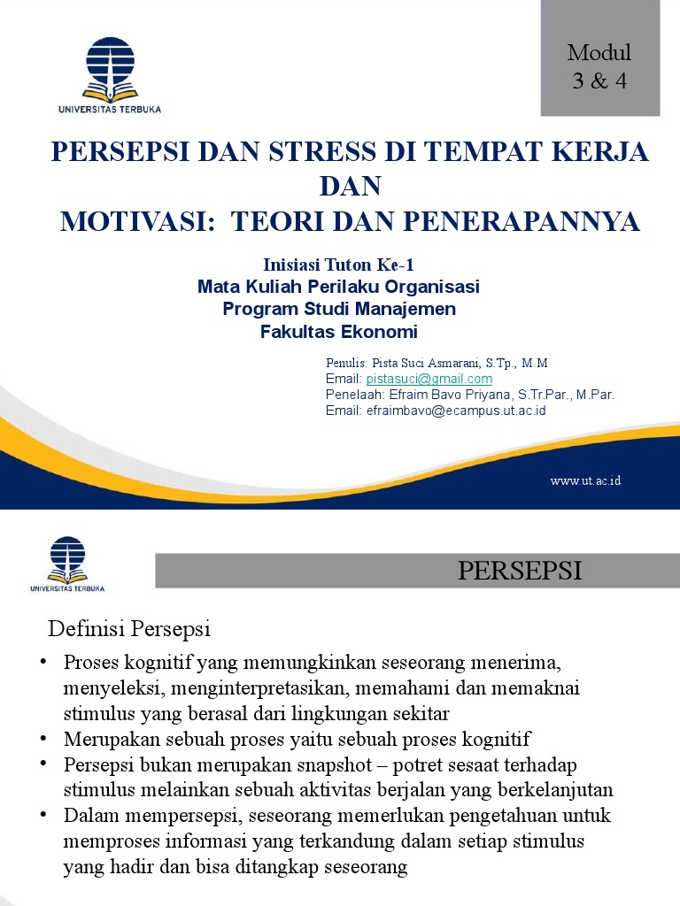 Modul 3 4 Persepsi Dan Stress Di Tempat Kerja Motivasi Teori Dan Penerapannya | PDF
