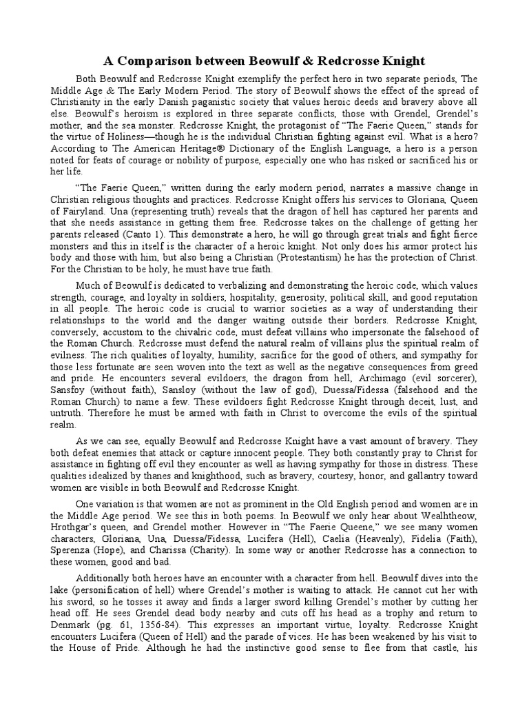 A Comparison Between Beowulf & Redcrosse Knight | PDF | The Faerie ...