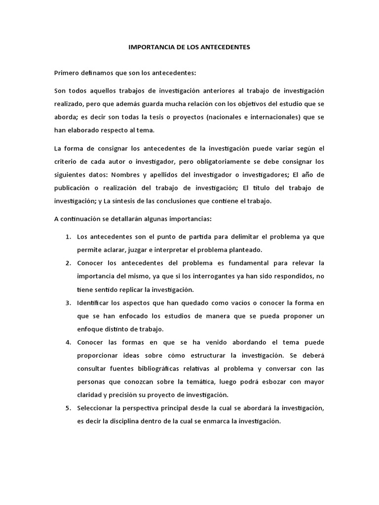 Importancia de Los Antecedentes | PDF | Science | Ciencia y Tecnología