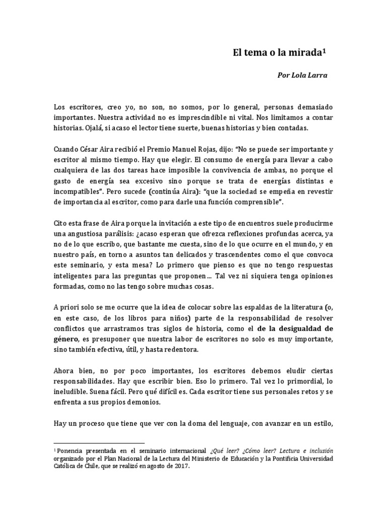 Lola Larra-El Tema o La Mirada | PDF | Literatura infantil | Tolerancia
