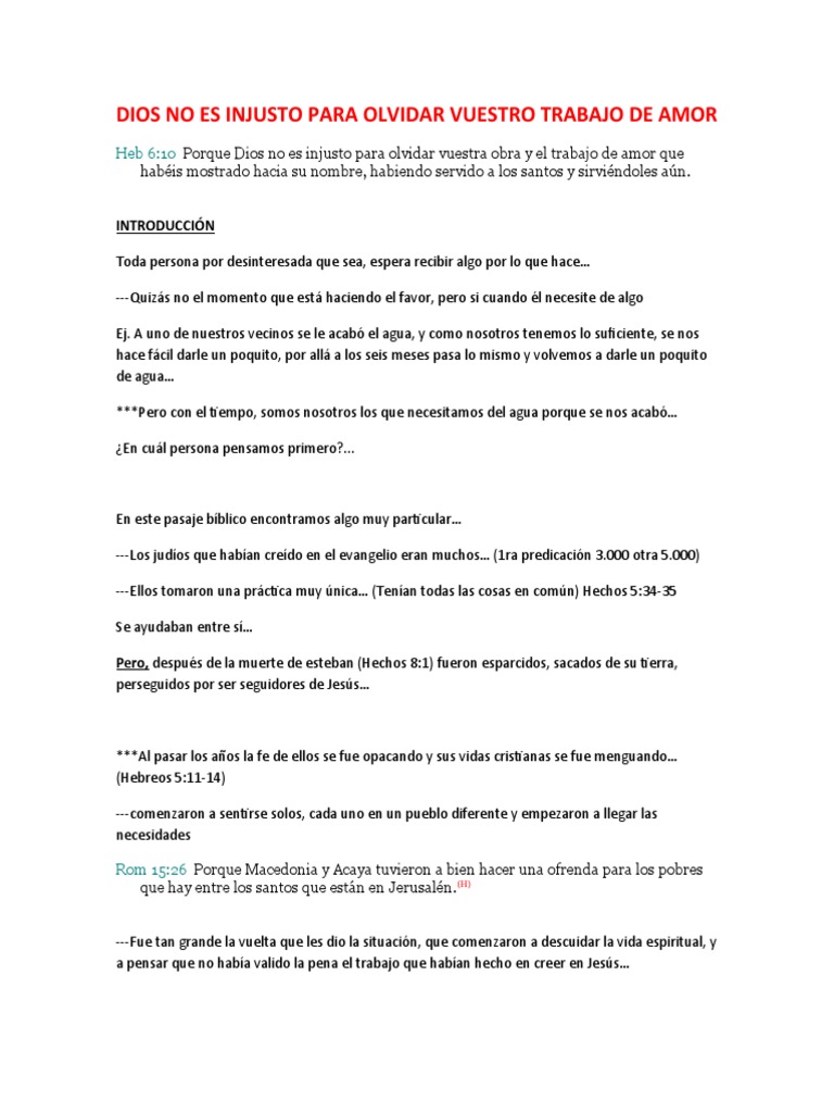 Dios No Es Injusto para Olvidar Vuestro Trabajo de Amor | PDF