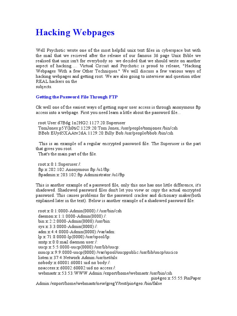 Hacking Webpages | PDF | Security Hacker | Password