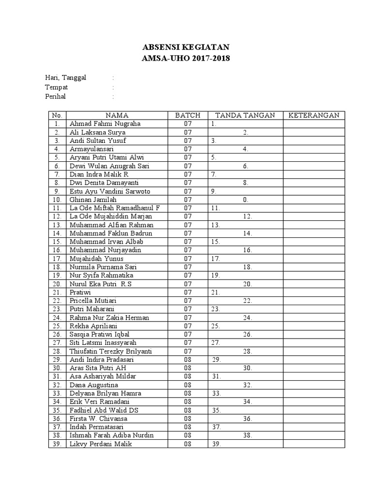 Format Absensi Kegiatan | PDF