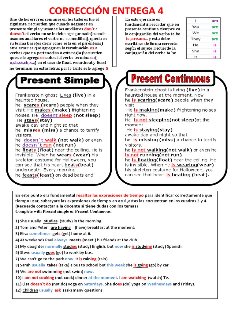 Correction of errors in present simple and continuous tenses | PDF