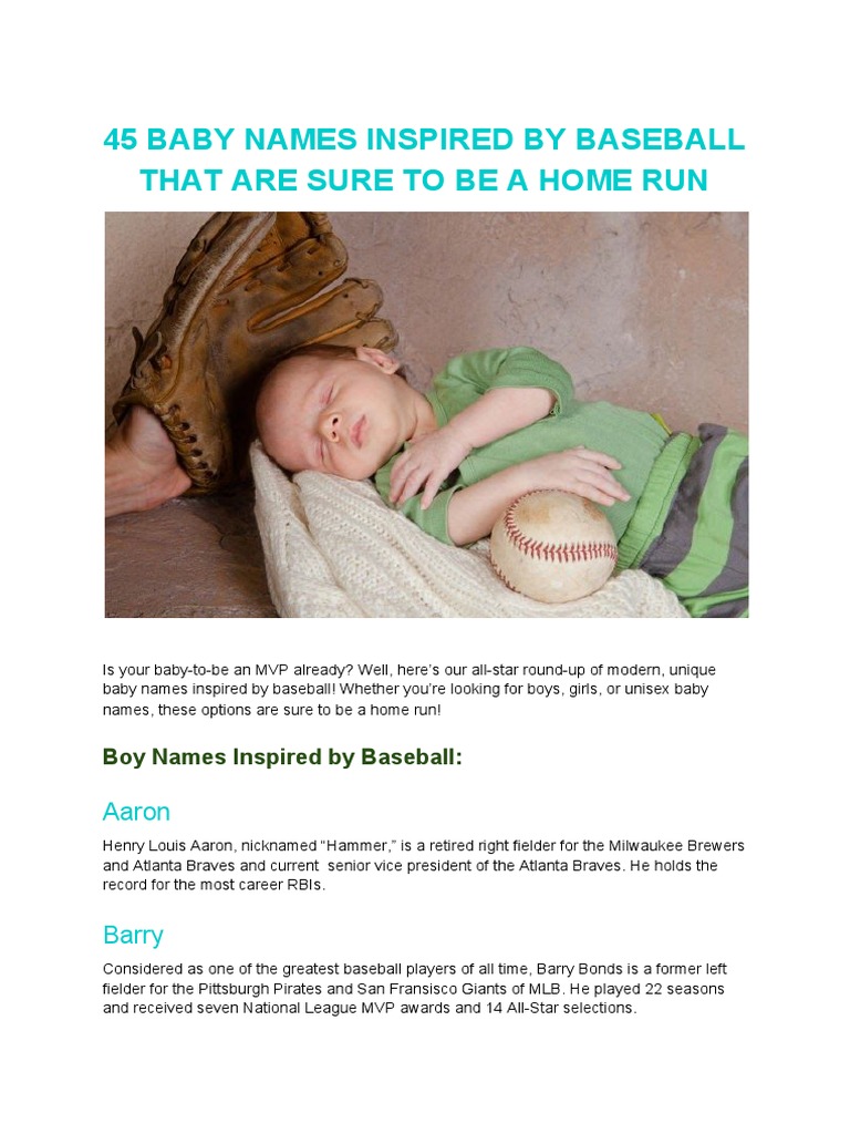 45 Baby Names Inspired by Baseball That Are Sure To Be A Home Run | PDF ...
