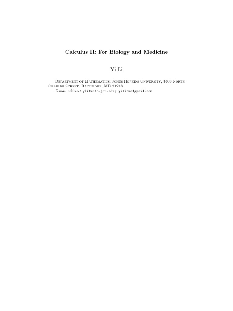 Calculus II: For Biology and Medicine | PDF | Pi | Function (Mathematics)
