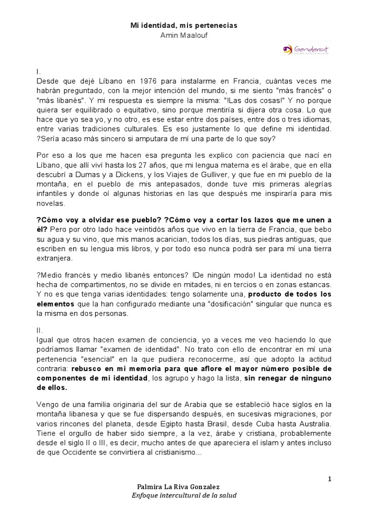 Identidad multicultural de Amin Maalouf | PDF | Líbano | Religión y ...