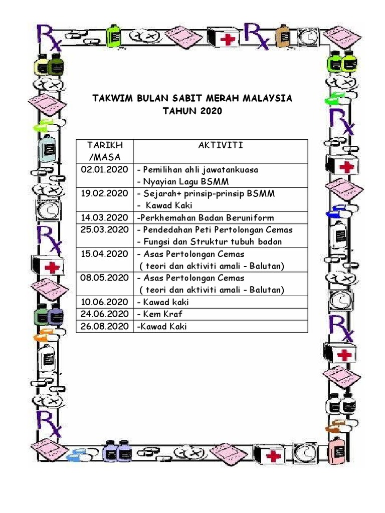 Takwim Bulan Sabit Merah Malaysia Tahun 2020 | PDF