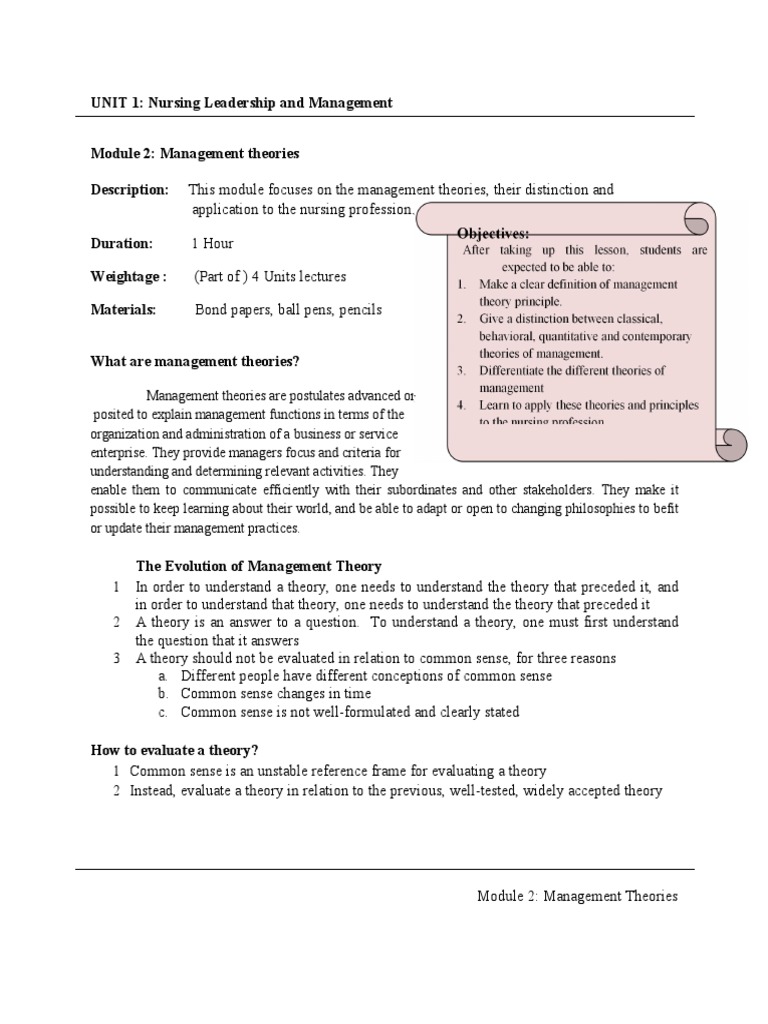 Module 2 Management Theories | PDF | Psychology | Bureaucracy