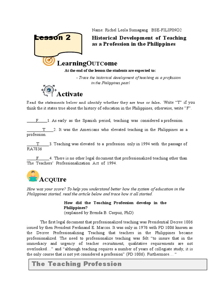 Lesson 2 (Richel Leola Sumagang) PROFED | PDF | Teachers | Behavior Modification