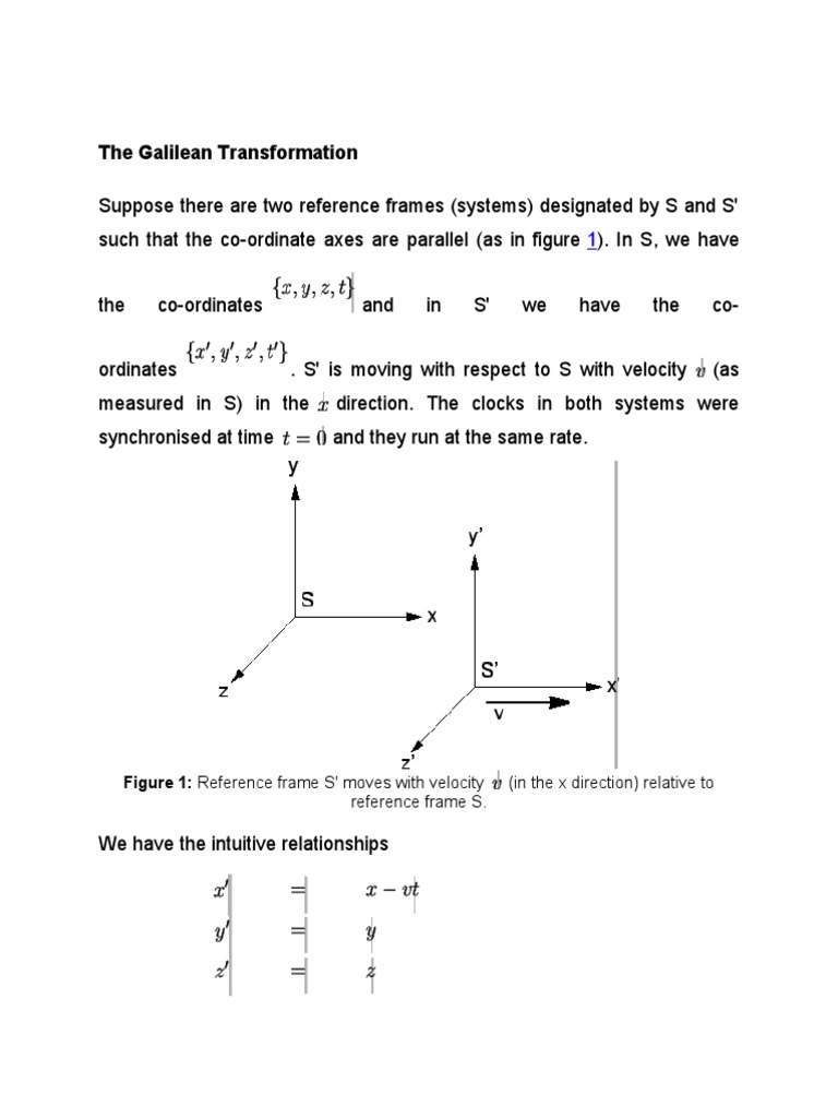 The Galilean Transformation: Figure 1: Reference Frame S' Moves With ...