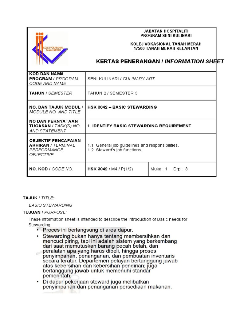 Basic Stewarding Overview for Culinary Students | PDF | Technology ...