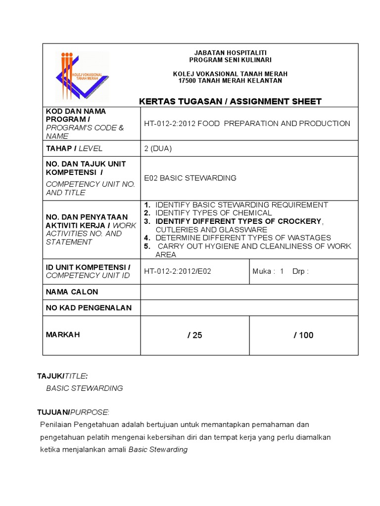 KERTAS TUGASAN 3 Basic Stewarding | PDF