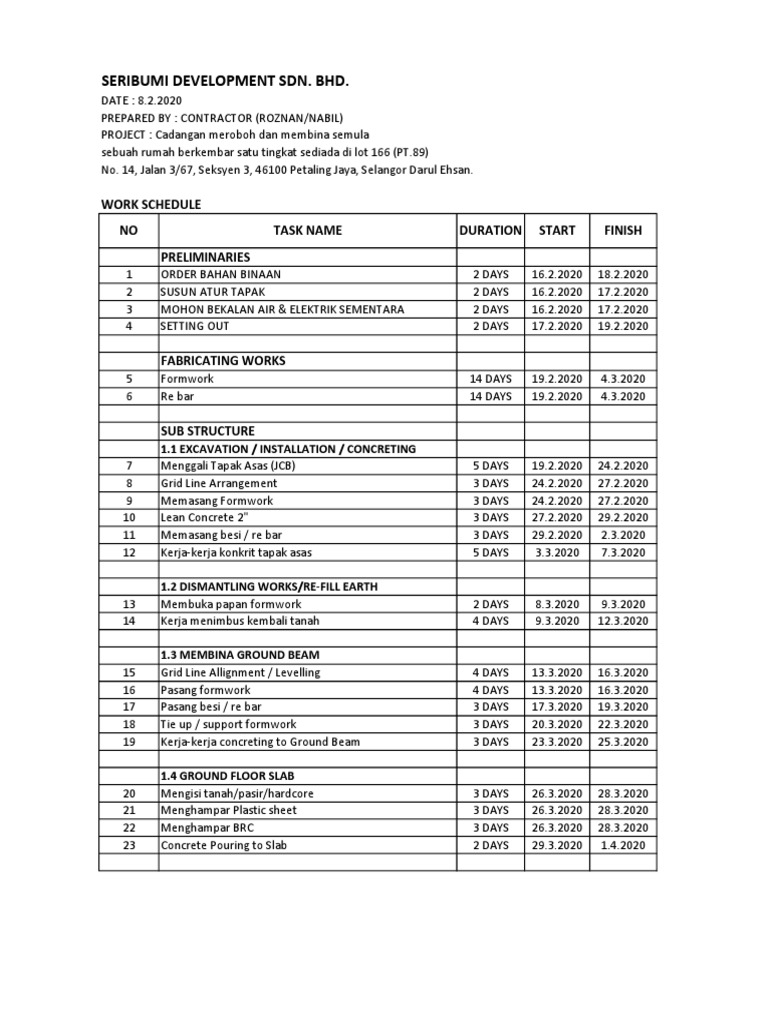 Work Schedule | PDF | Sanitary Sewer | Building Engineering