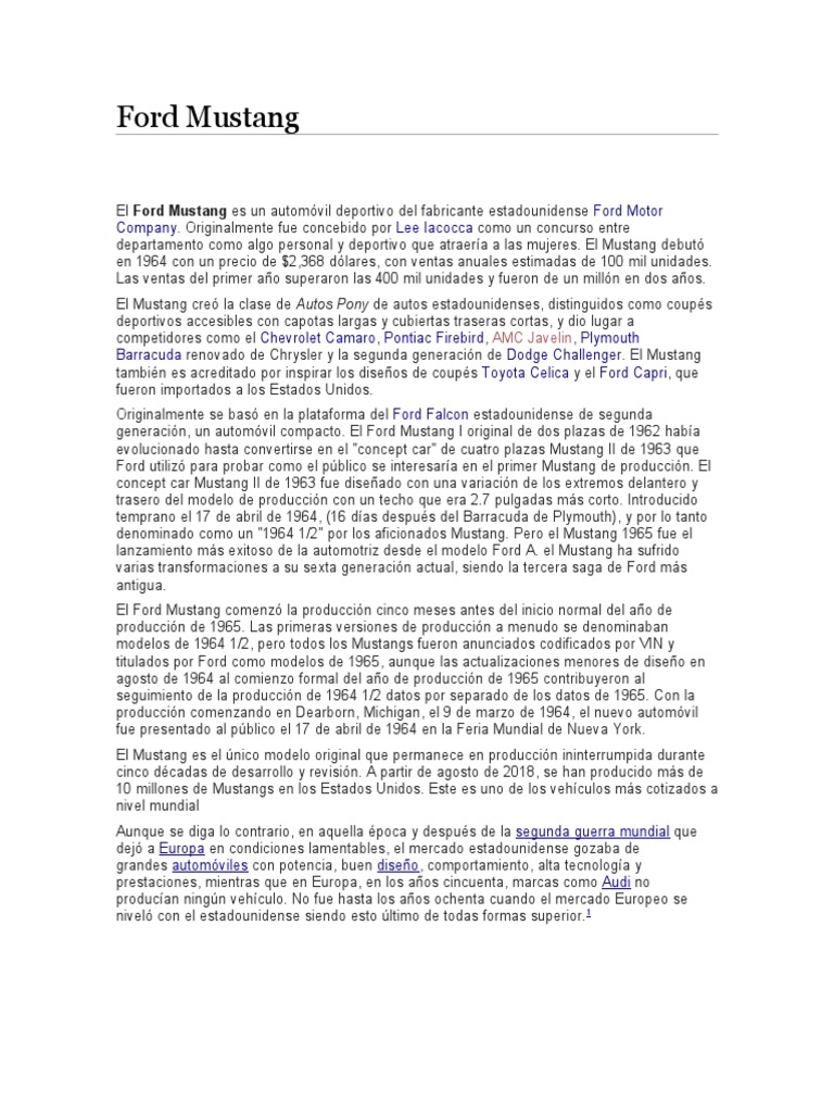 Ford Mustang | PDF | Coche | Industria automotriz