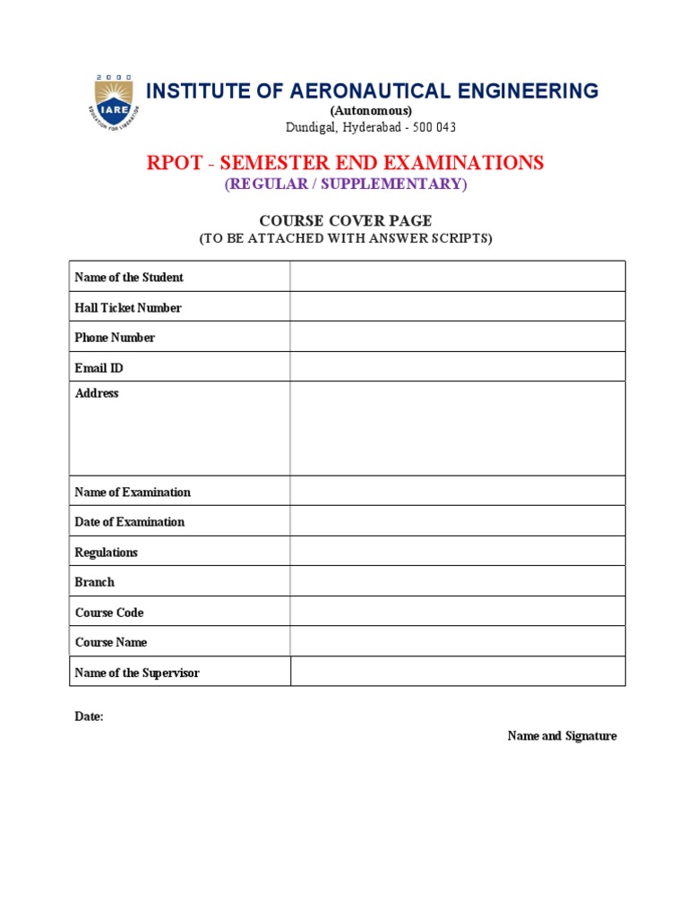Rpot - Semester End Examinations: Institute of Aeronautical Engineering ...