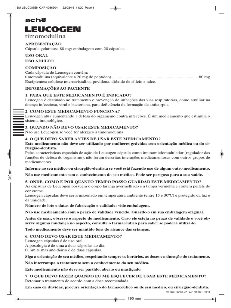Leucogen Comprimido PDF | PDF | Farmacêutico | Especialidades médicas