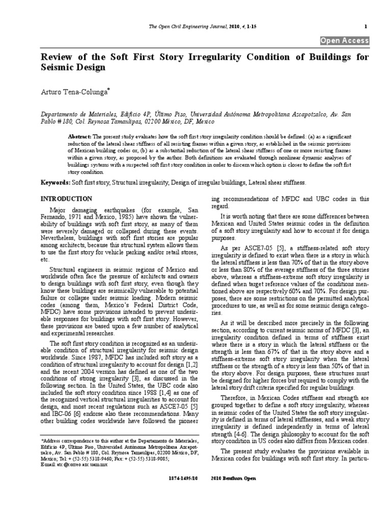 Review of The Soft First Story Irregularity Condition of Buildings For ...