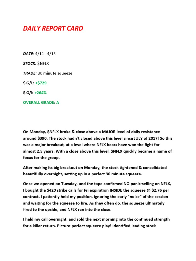 NFLX Daily Trading Report Card | PDF | Self-Improvement