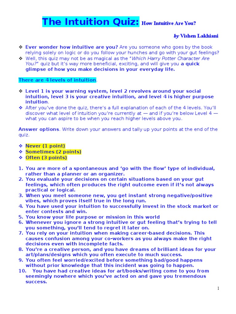 The Intuition Quiz | Download Free PDF | Intuition | Feeling