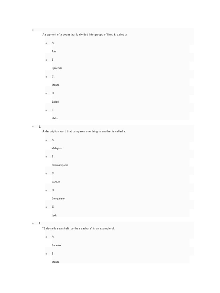Poetry Quiz for Literature Students | PDF | Poetics | Poetry