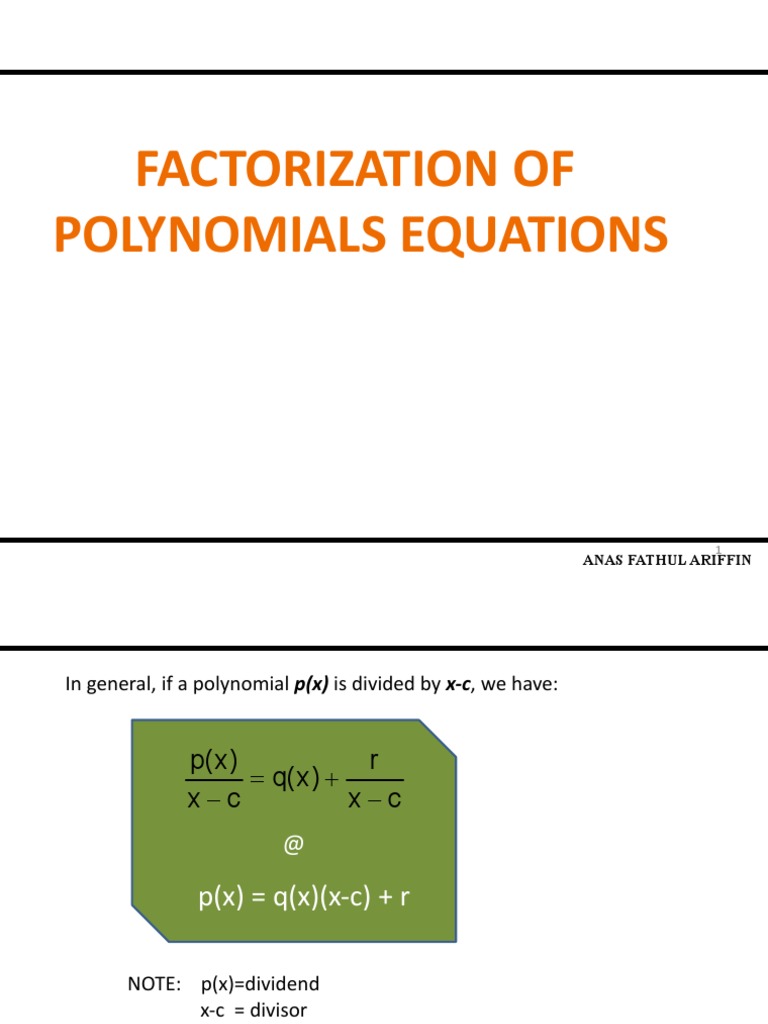 Factorization of Polynomials: An Introduction to Dividing Polynomials ...