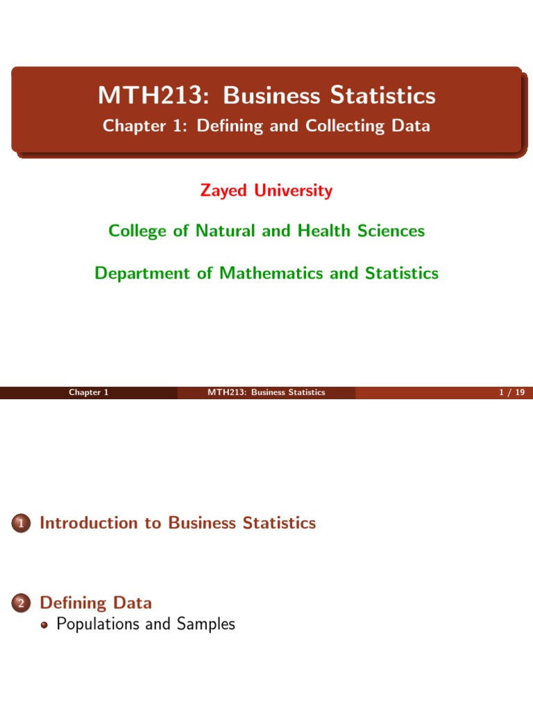 MTH213: Business Statistics: Chapter 1: Defining and Collecting Data | Download Free PDF | Level ...