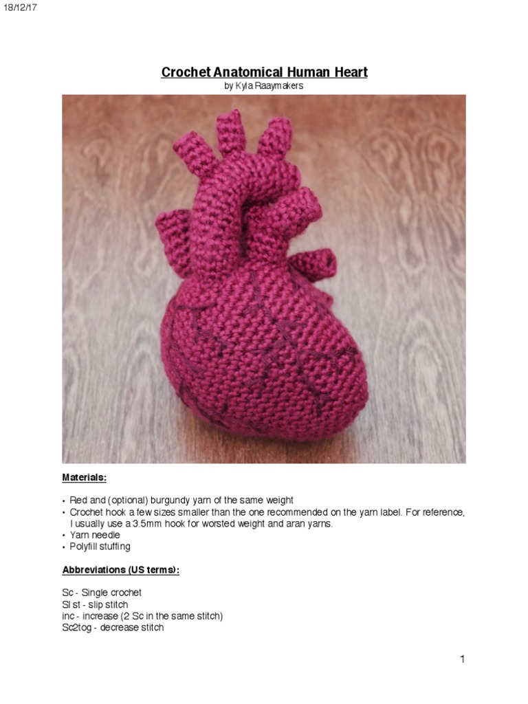 Crochet Anatomical Human Heart: by Kyla Raaymakers | PDF | Crochet | Vein