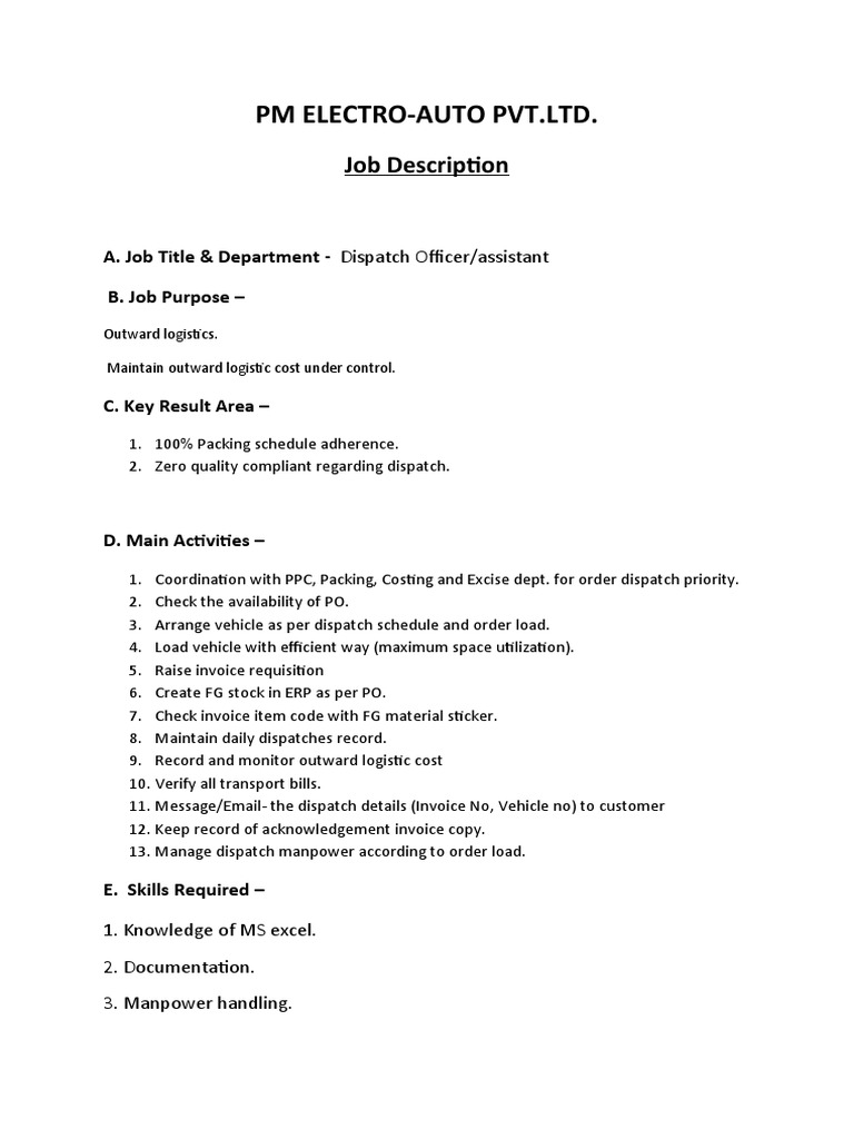 Dispatch Officer Job Description | PDF