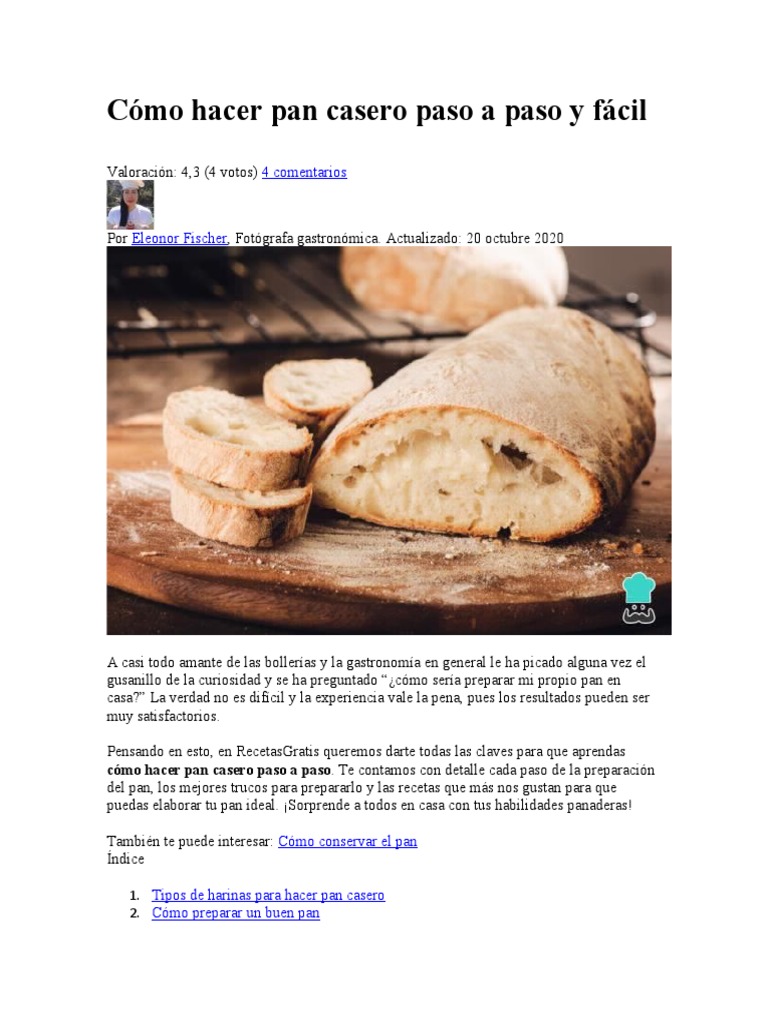 Cómo Hacer Pan Casero Paso A Paso y Fácil | PDF | De masa fermentada ...