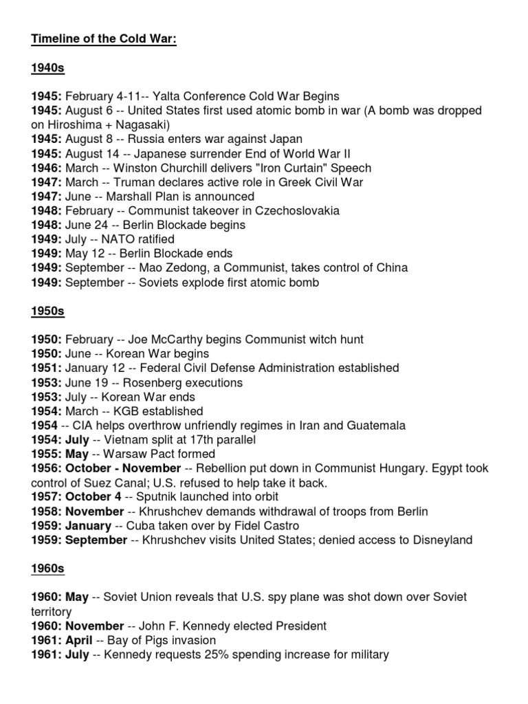 Cold War Timeline: Key Events | PDF | Cold War | Soviet Union–United ...