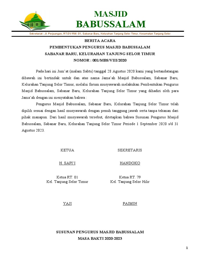 SK PENGURUS TAKMIR MASJID 2020 - 2023 Perbaikan | PDF