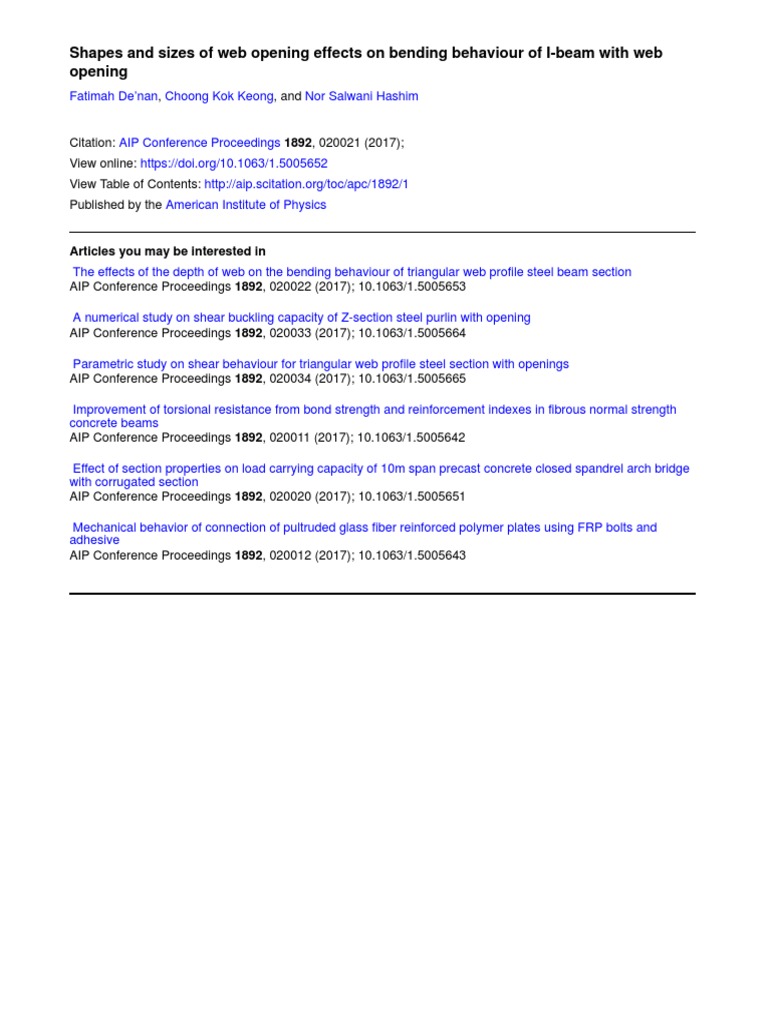 Shapes and Sizes of Web Opening Effects On Bending Behaviour of I-Beam ...