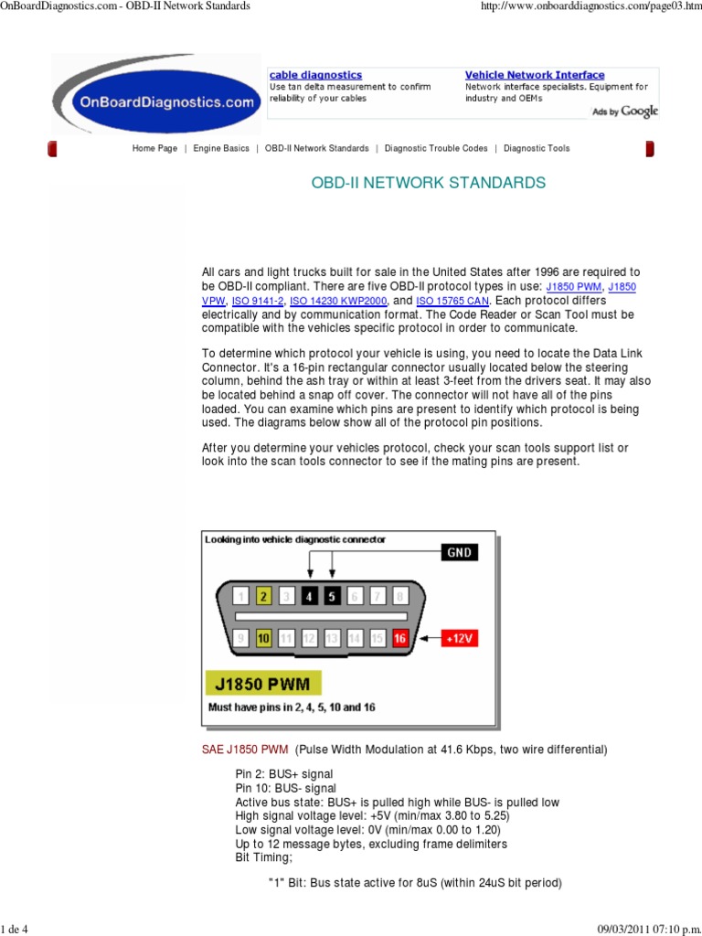 Obd-Ii Network Standards: J1850 PWM J1850 VPW ISO 9141-2 ISO 14230 ...