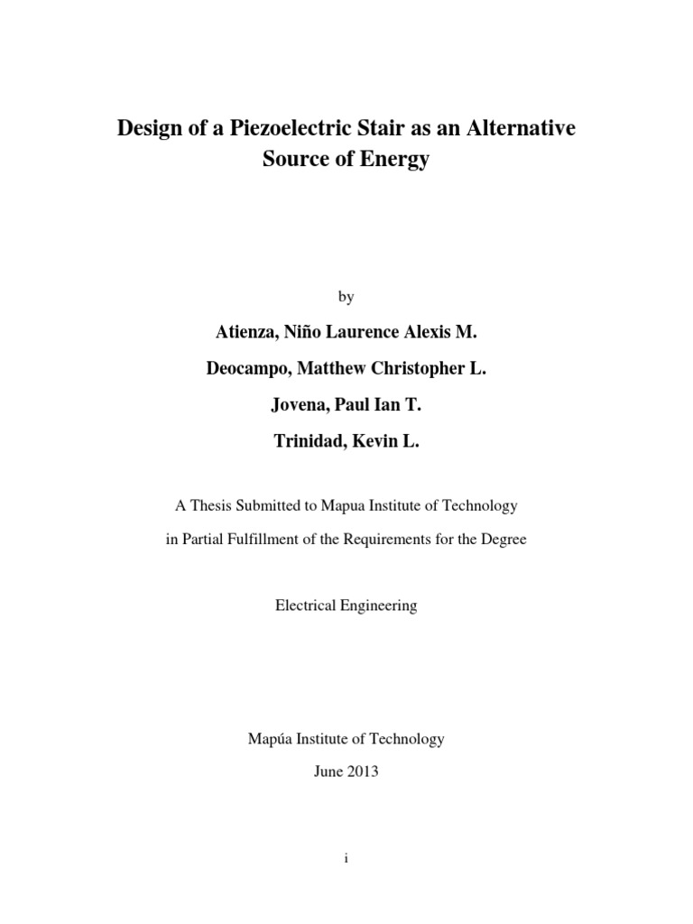 Design of A Piezoelectric Stair As An Alternative Source of Energy ...