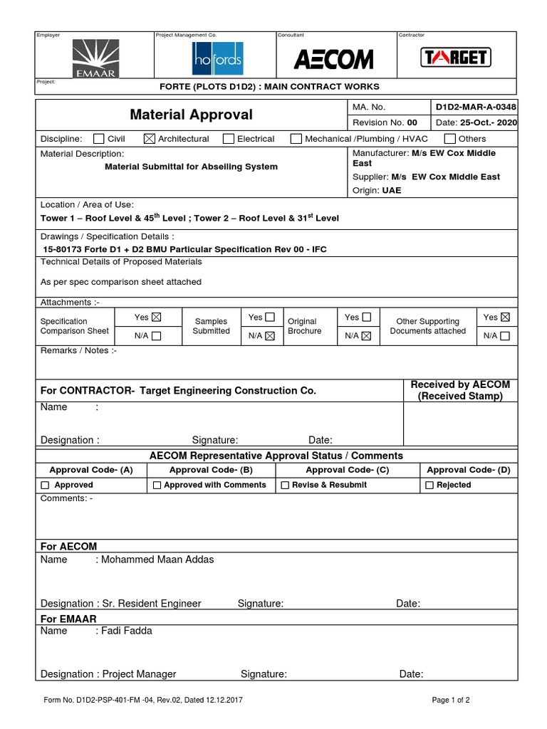 Material Approval for Abseiling System | PDF | Specification (Technical ...
