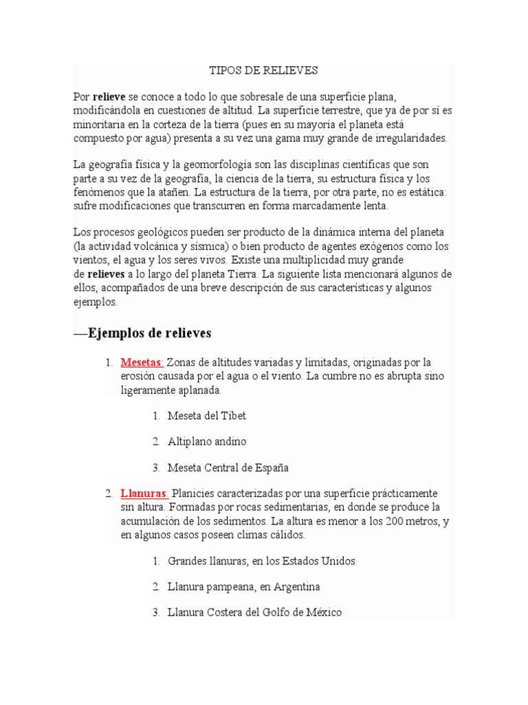 Tipos de Relieves 4 | PDF | Terreno | Montañas