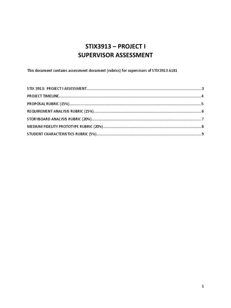 STIX3913 PROJECT I - Supervisor Assessment Rubrics | PDF | Usability | Graphical User Interfaces