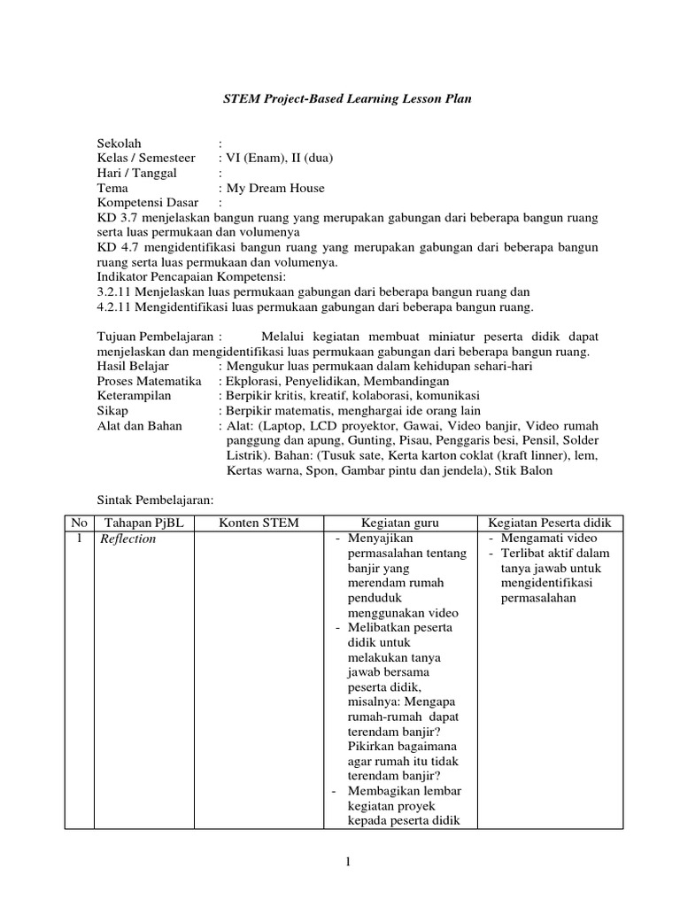 RPP STEM PJBL Kelas 6 | PDF