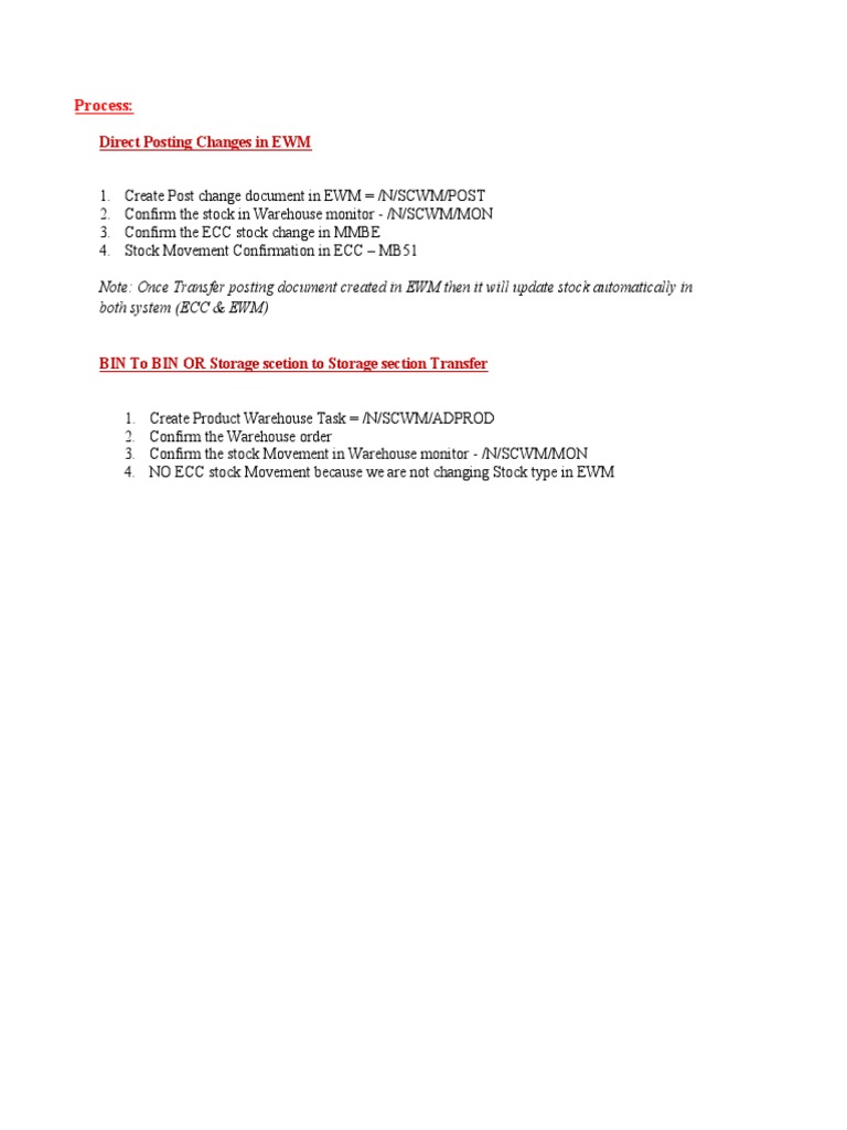 Process:: Direct Posting Changes in EWM | PDF