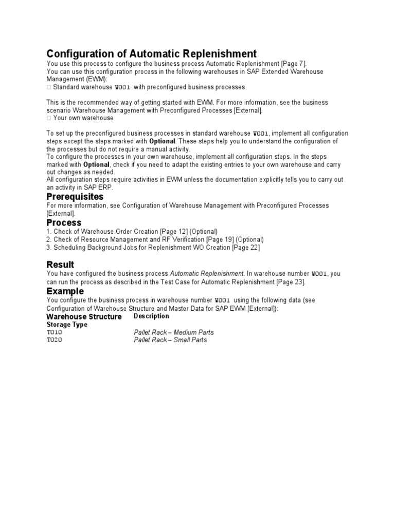 Configuration of Automatic Replenishment: Prerequisites Process | PDF