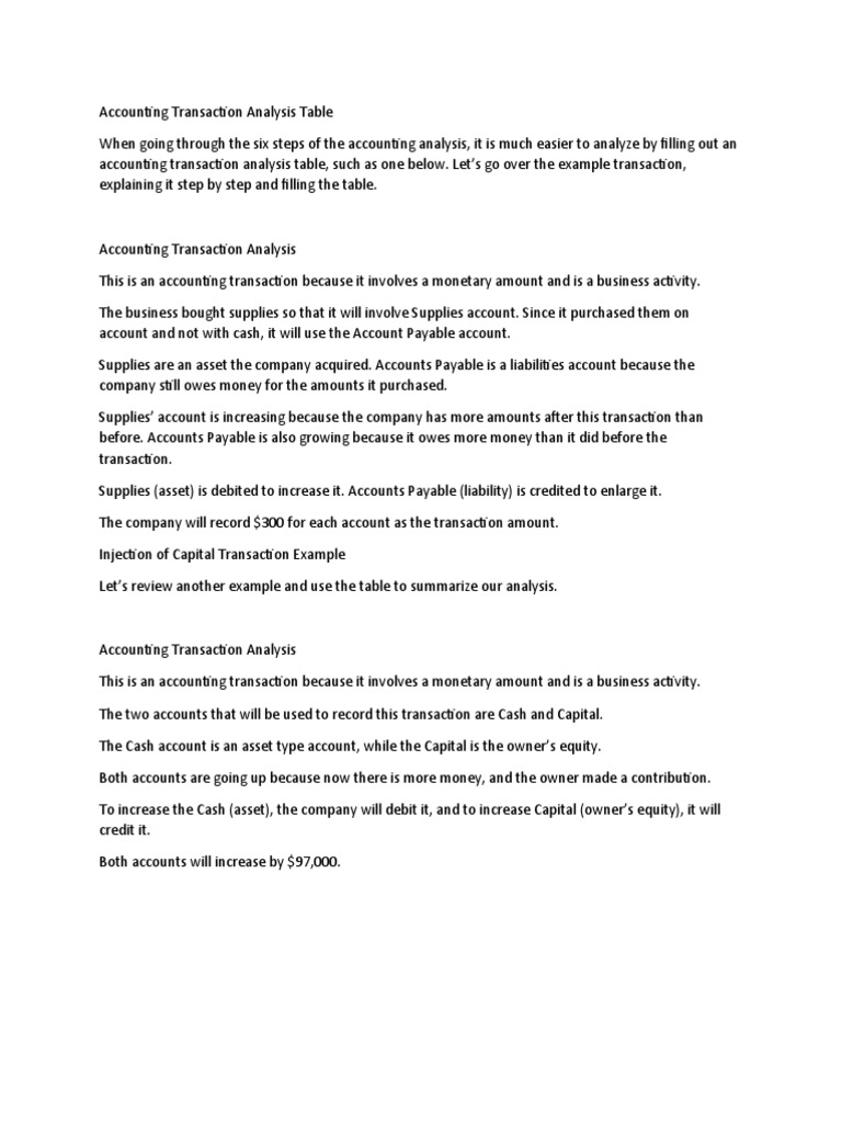Accounting Transaction Analysis Table | PDF
