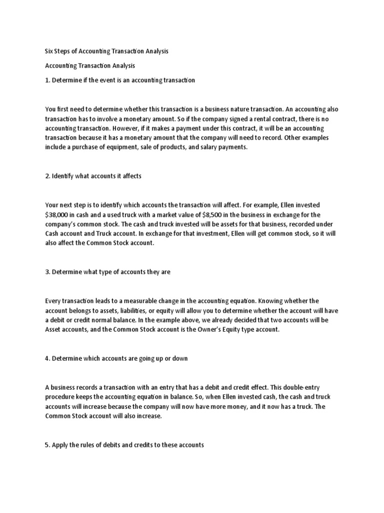 Six Steps of Accounting Transaction Analysis | PDF | Debits And Credits ...