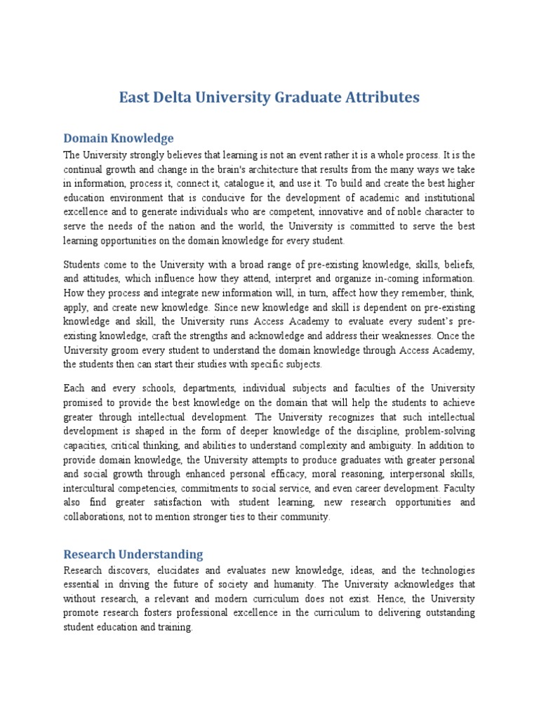 EDU Graduate Attributes - Updated | PDF | Leadership | Critical Thinking