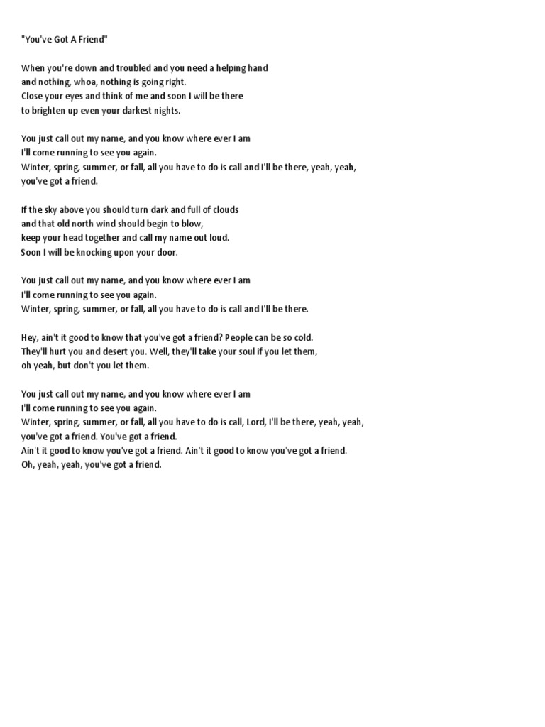 You've Got A Friend Lyrics | PDF