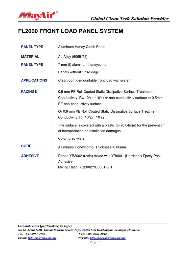 Fl2000 Front Load Panel System: Global Clean Tech Solution Provider | PDF