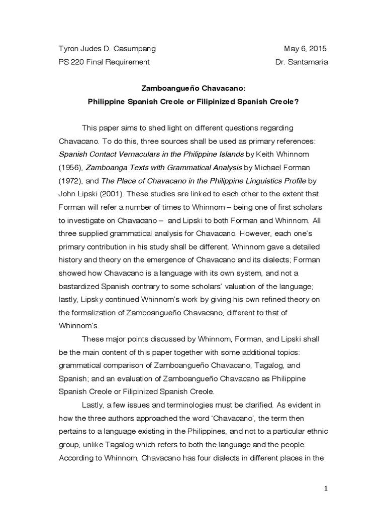 Zamboangueno Chavacano Philippine Spanis | PDF | Grammatical Gender ...