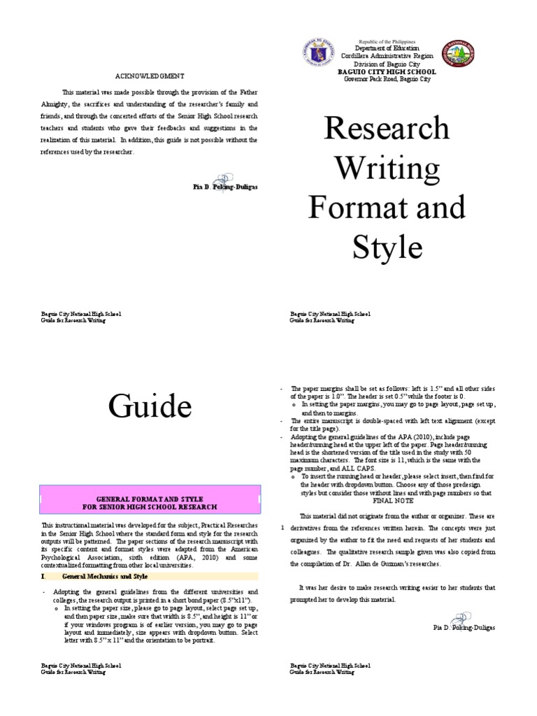 Research Writing Format and Style: Baguio City High School | PDF | Apa ...